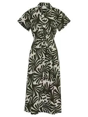 Cara Cara Leaf-print Self-tie Dress - Green