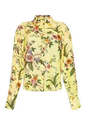 Cara Cara Floral-print Linen Shirt - Yellow