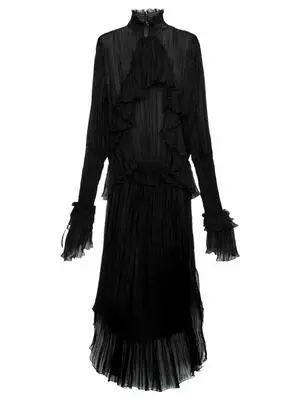 Blumarine Pleated Ruffled Maxi Dress - Black