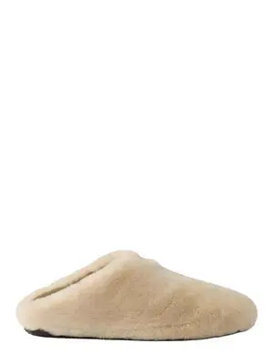 PRADA Triangle-Logo Shearling Mules