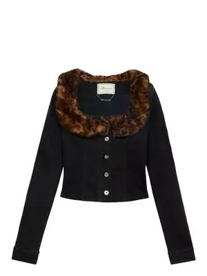 Blumarine Faux-fur Collar Denim Jacket - Black