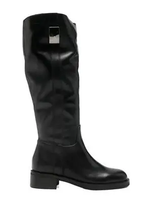 PROGETTO Round-toe Leather Boots - Black