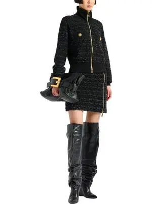 Balmain Tweed Bomber Jacket Black