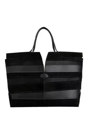 TOD'S Leather-suede Striped Tote Bag - Black