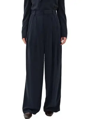 Tibi Relaxed Triple Pleat Pants - Navy