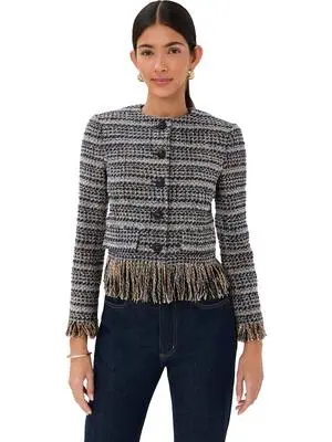 Veronica Beard Lyons Fringe Tweed Jacket - Navy Multi