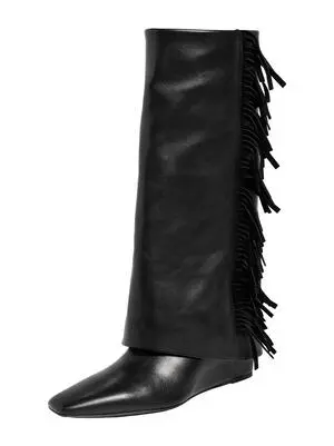 Simkhai Quinn Leather Fringe Boots - Black