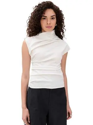 GANNI Stretch Cotton Ruched Top - Egret