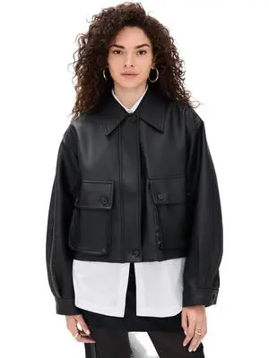 Pixie Market Patch Pocket Faux Leather Jacket - Black