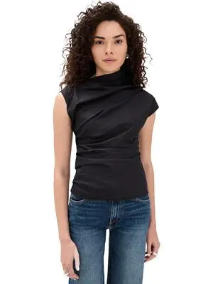 GANNI Stretch Cotton Ruched Top - Black