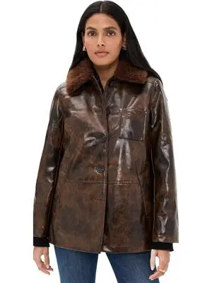 Avec Les Filles Faux Leather Aviator Jacket - Glazed Chocolate