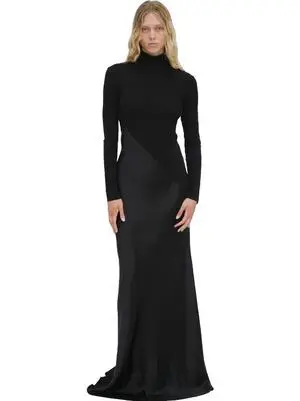 Rosetta Getty Bias Turtleneck Combo Maxi Gown - Black