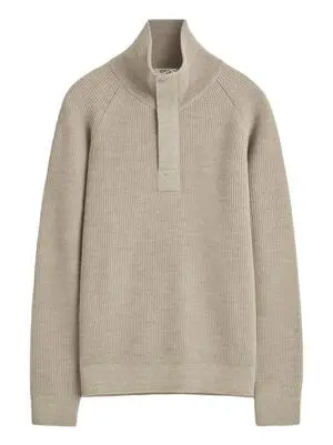 Cos Ribbed Wool Half-zip Sweater - Beige
