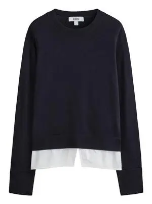 Cos Layered Merino Wool Sweater Navy