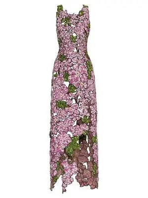 Oscar De La Renta Mosaic Sequin Embroidered Dress - Floral