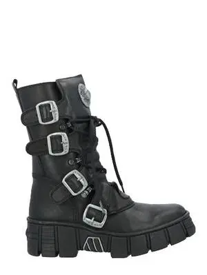 NEW ROCK Leather Ankle Boots - Black