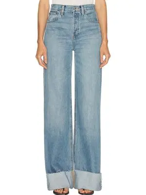 RE/DONE High Rise Wide Leg Cuff Jeans - Vintage Biker Blue