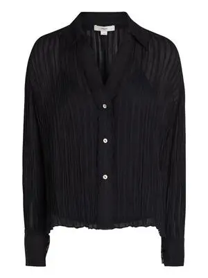Vince Striped Plissé Chiffon Shirt - Black