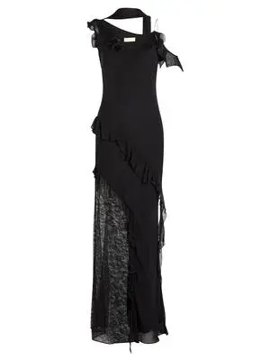 DE LA VALI Leste Lace-embellished Georgette Maxi Dress - Black
