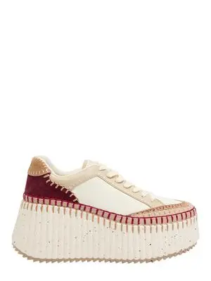 Chloé Nama Panelled Leather Flatform Sneakers - Beige