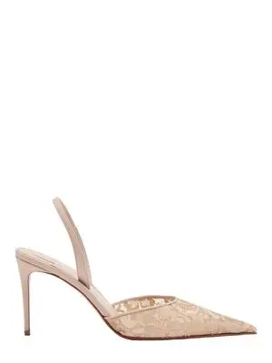 CHRISTIAN LOUBOUTIN Kate Max O Sling Lace 85 Leather Pumps - Nude