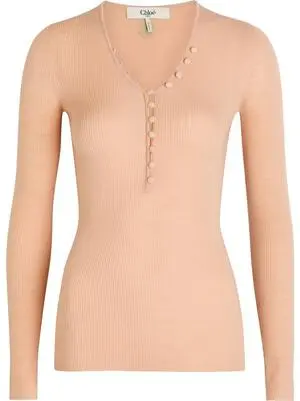 CHLOÉ Ribbed-Knit Wool Top