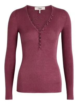 Chloé Ribbed-knit Wool Top - Pink