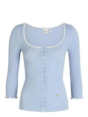 Chloé Ribbed-knit Cotton Cardigan - Light Blue