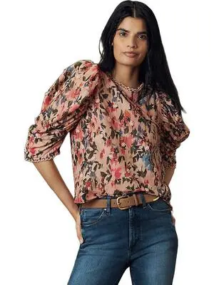 Farm Rio Floral Puff-sleeve Blouse - 3d Flower