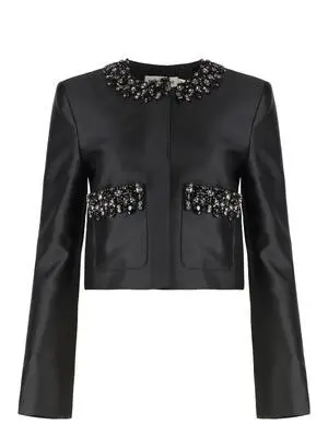 SELF-PORTRAIT Taffeta Jacket With Stone Embellishments - Black