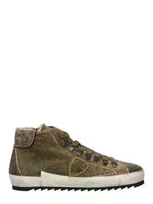 Philippe Model Prsx Distressed Leather High-top Sneakers - Brown