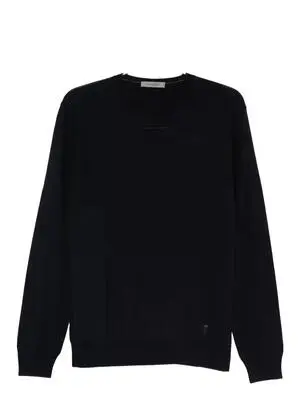 Corneliani Crew-neck Sweater With Logo Detail - 001 Black