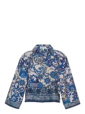 Cara Cara Floral-print Button-up Shirt - Blue