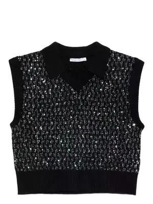 Patrizia Pepe Sequinned Knitted Top - Black