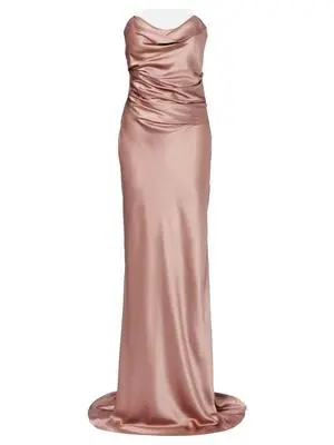 THE SEI Ruched Strapless Silk Satin Corset Dress - Pink
