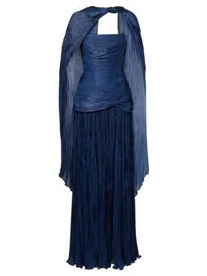 MARMAR HALIM Pleated Caped Corset Gown - Blue