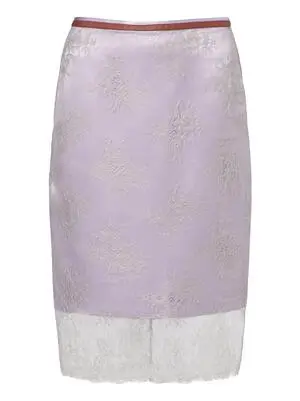 JACQUES WEI Embroidered Leather-trimmed Lace Midi Skirt - Purple