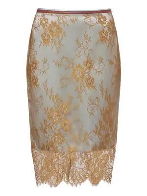 JACQUES WEI Embroidered Lace Midi Skirt - Brown