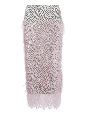 JACQUES WEI Fringed Zebra-print Midi Skirt - Pink