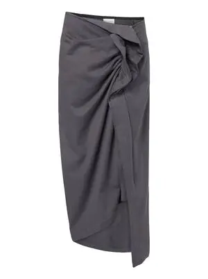 Dries Van Noten Ruffled Cotton Midi Skirt - Grey