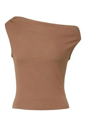 LESET Lauren Asymmetric Jersey Top - Brown
