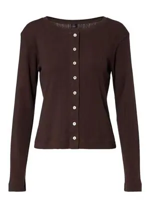 LESET Pointelle Cotton Cardigan - Brown