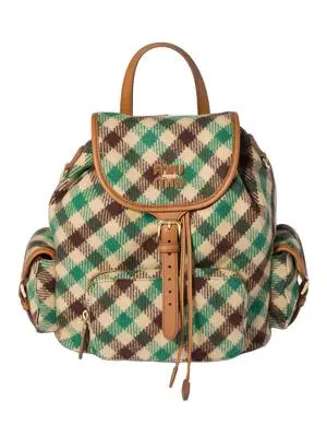 Miu Miu Plaid And Leather Backpack - Camel/green