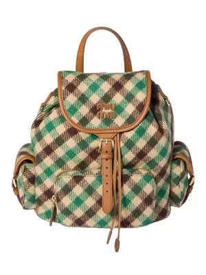 Miu Miu Plaid And Leather Backpack - Camel/green