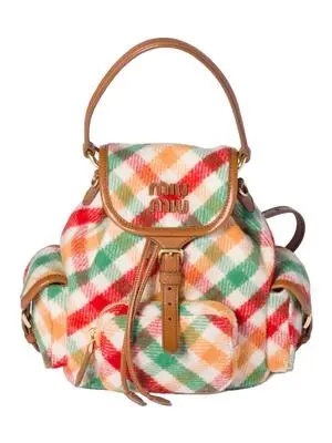 Miu Miu Plaid And Leather Backpack - Red/green