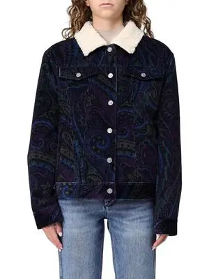 Etro Paisley Print Corduroy Jacket With Shearling Collar - Multicolor