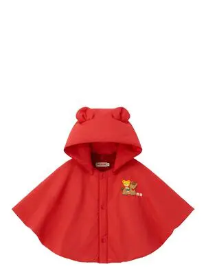 MIKI HOUSE Embroidered Hooded Poncho - Red