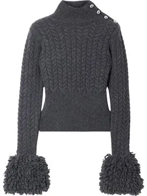 Patou Cropped Fringed Cable-knit Merino Wool And Cashmere-blend Sweater - Gray