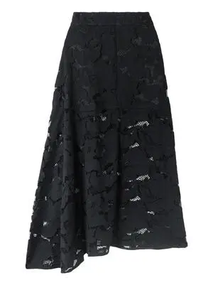 Patou Asymmetric Organic Cotton-blend Lace Midi Skirt - Black