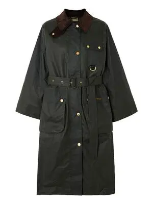 Barbour Milda Corduroy-trimmed Waxed-cotton Trench Coat - Green
